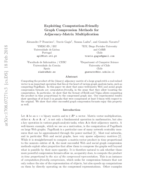 (PDF) Exploiting Computation-Friendly Graph Compression Methods for Adjacency-Matrix Multiplication