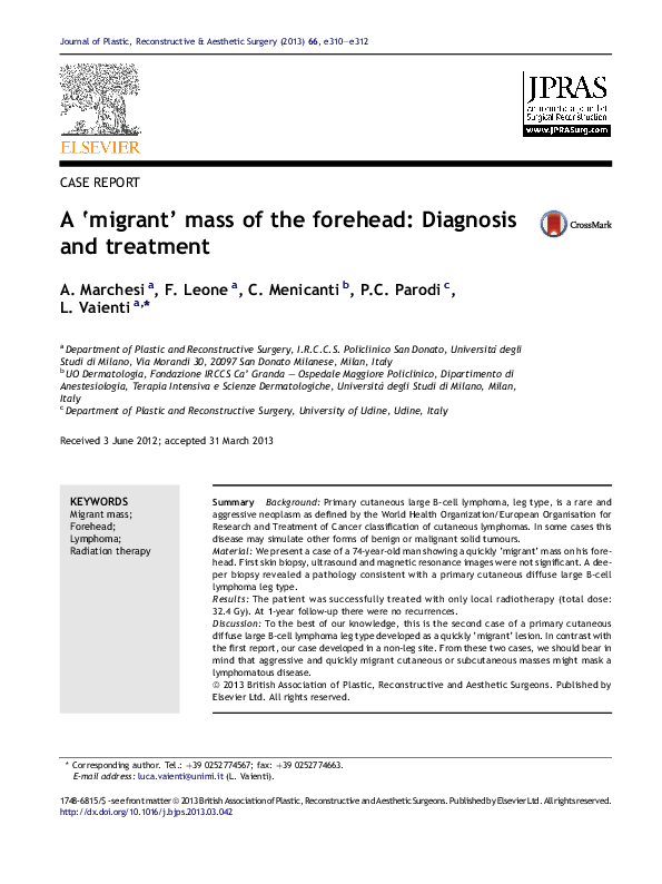(PDF) A ‘migrant’ mass of the forehead: Diagnosis and treatment