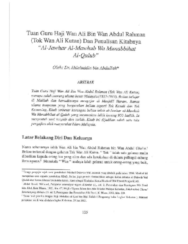 (PDF) Tuan Guru Haji Wan Ali Bin Wan Abdul Rahman (Tok Wan Ali Kutan ...