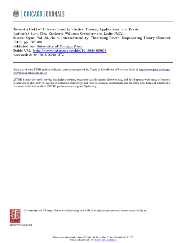 (PDF) Toward a Field of Intersectionality Studies: Theory, Applications ...