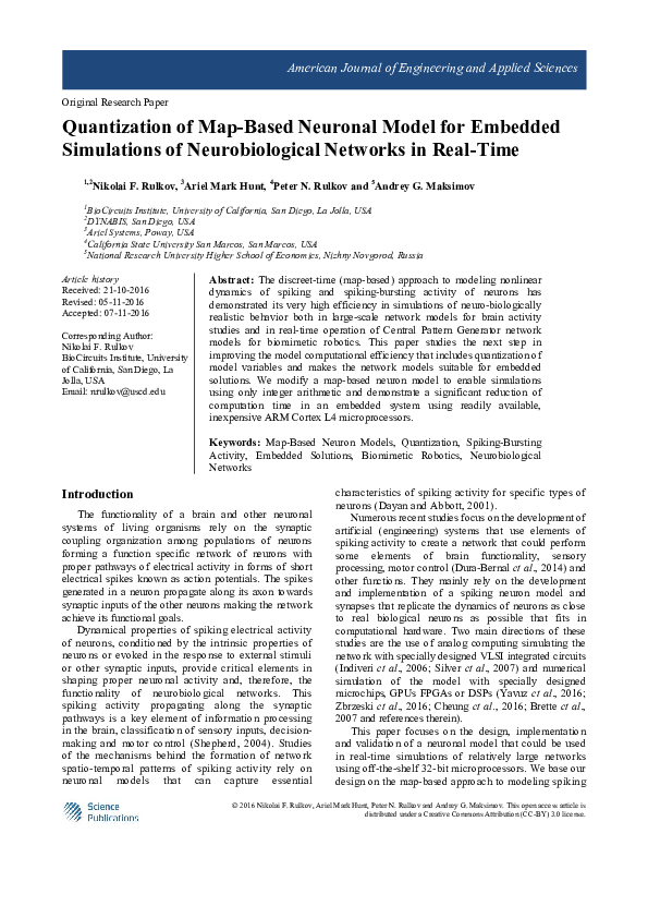 Pdf Quantization Of Map Based Neuronal Model For Embedded Simulations