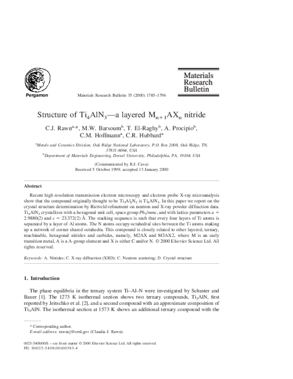 (PDF) Structure of Ti4AlN3—a layered Mn+1AXn nitride