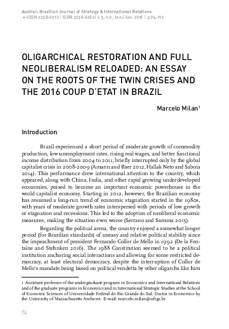 (PDF) Oligarchical Restoration and Full Neoliberalism Reloaded: An Essay on the Roots of the ...