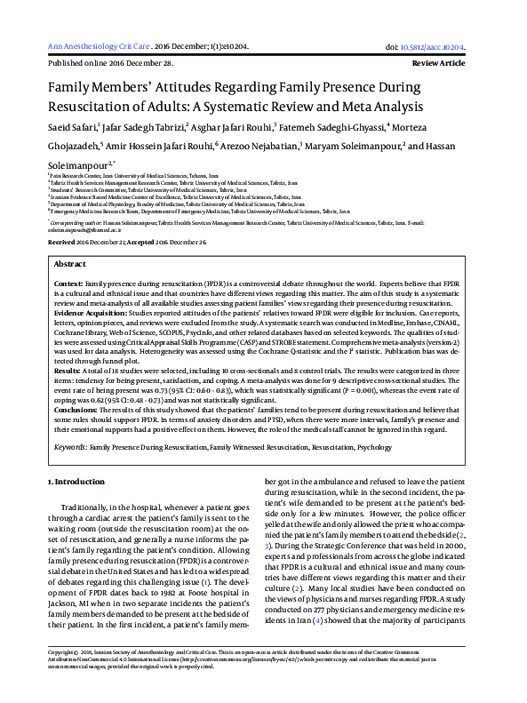 (PDF) Family Members’ Attitudes Regarding Family Presence During Resuscitation of Adults: A ...