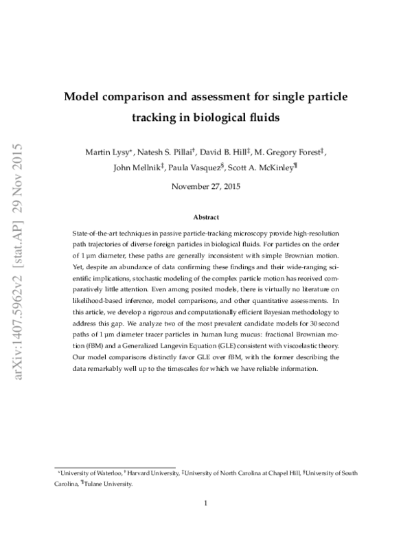 (PDF) Model comparison for single particle tracking in biological fluids