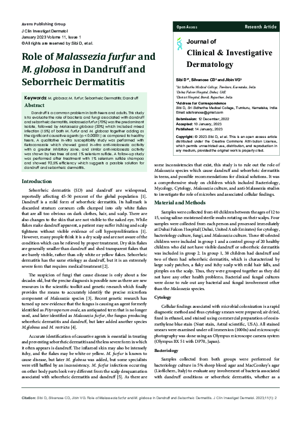 (PDF) Role of Malassezia furfur and M. globosa in Dandruff and ...
