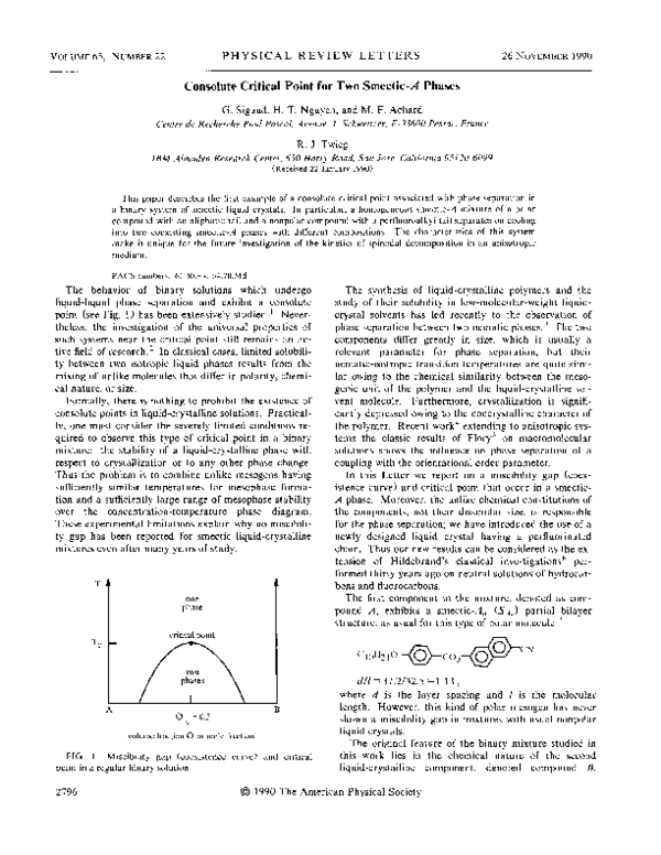 (PDF) Consolute critical point for two smectic-Aphases