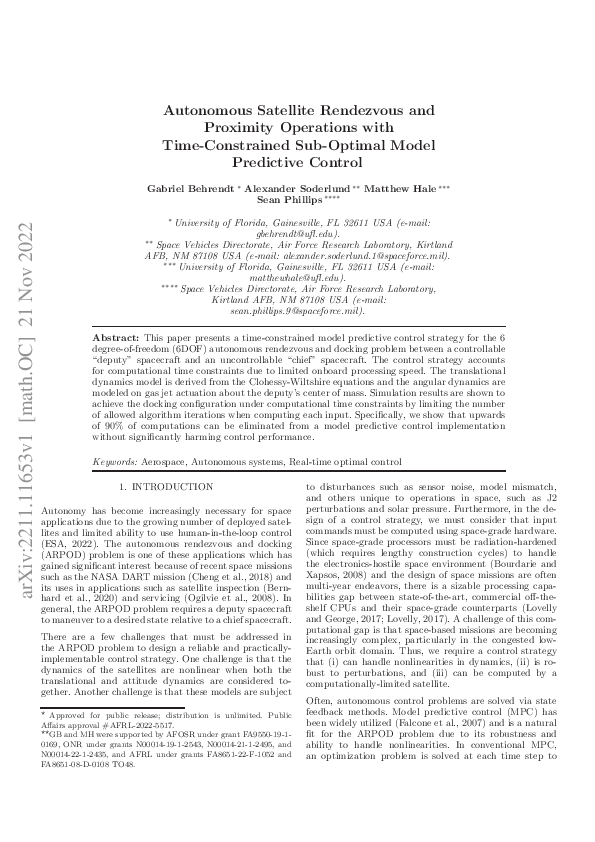 (PDF) Autonomous Satellite Rendezvous and Proximity Operations with ... (PDF) Autonomous Satellite Rendezvous and Proximity Operations with ...