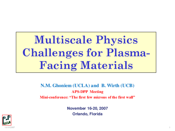 (PDF) Multiscale Physics Challenges For Plasma-Facing Materials
