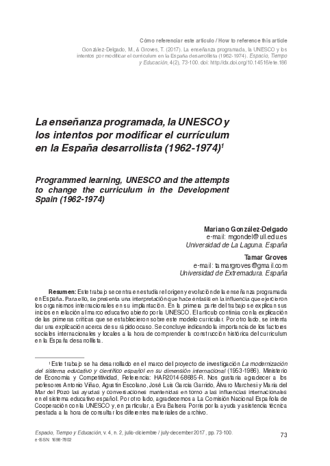 (PDF) La enseñanza programada, la UNESCO y los intentos por modificar el currículum en la España ...