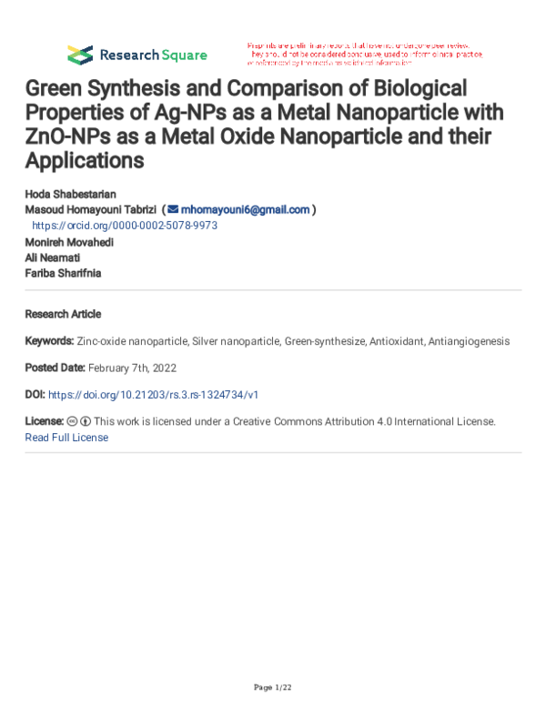 (PDF) Green Synthesis and Comparison of Biological Properties of Ag-NPs ...