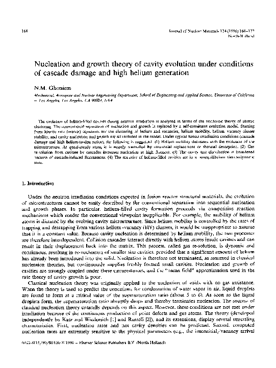 (PDF) Nucleation and growth theory of cavity evolution under conditions ...