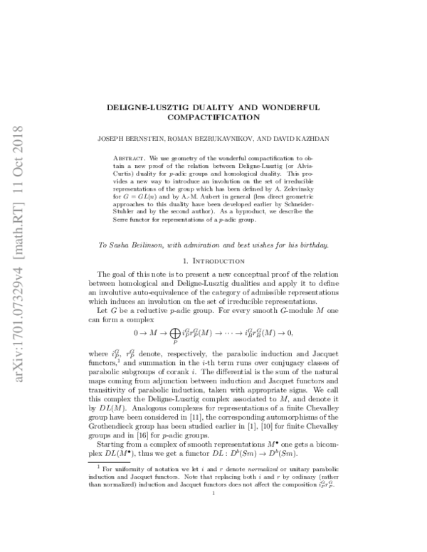 (PDF) Deligne–Lusztig duality and wonderful compactification