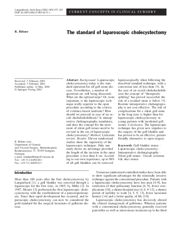 (PDF) The standard of laparoscopic cholecystectomy