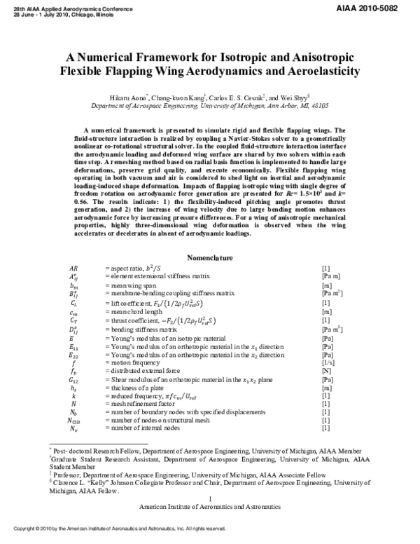 (PDF) A Numerical Framework for Isotropic and Anisotropic Flexible Flapping Wing Aerodynamics ...
