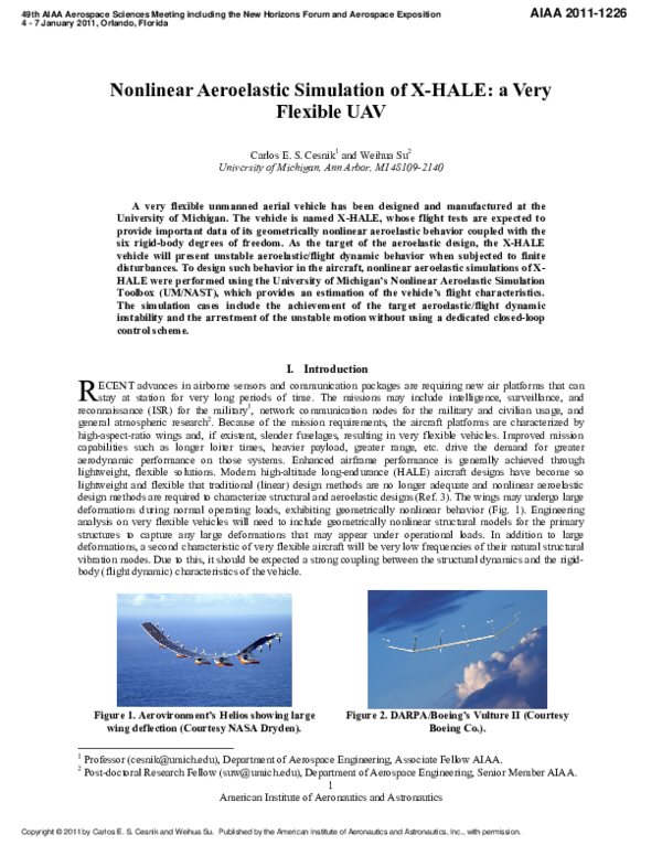 (PDF) Nonlinear Aeroelastic Simulation of X-HALE: a Very Flexible UAV
