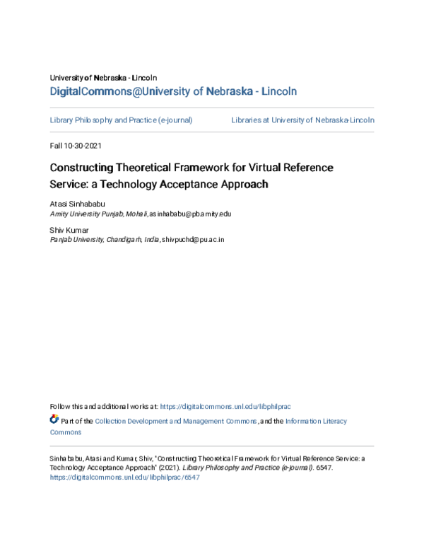 Pdf Constructing Theoretical Framework For Virtual Reference Service A Technology Acceptance