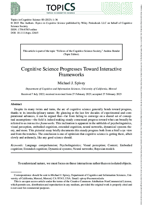 (PDF) Cognitive Science Progresses Toward Interactive Frameworks
