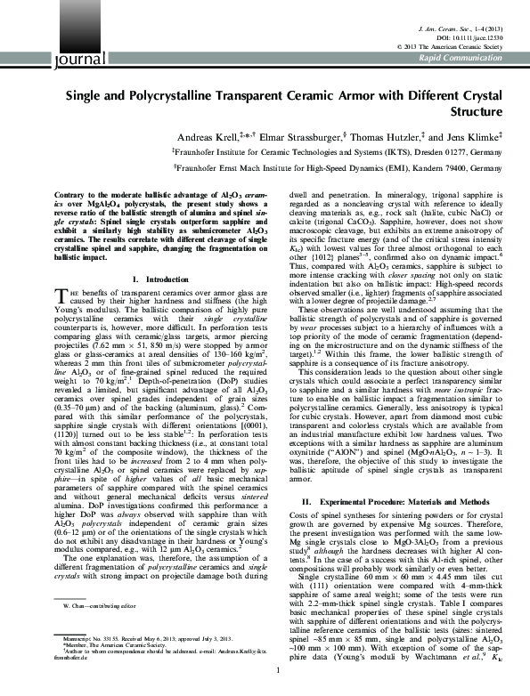 (PDF) Single and Polycrystalline Transparent Ceramic Armor with ...