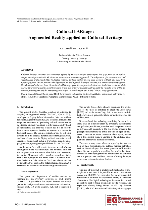 Pdf Cultural Haritage Augmented Reality Applied On Cultural Heritage