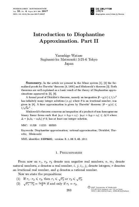 (PDF) Introduction to Diophantine Approximation. Part II