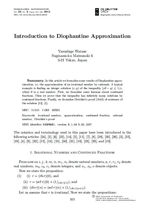 (PDF) Introduction to Diophantine Approximation
