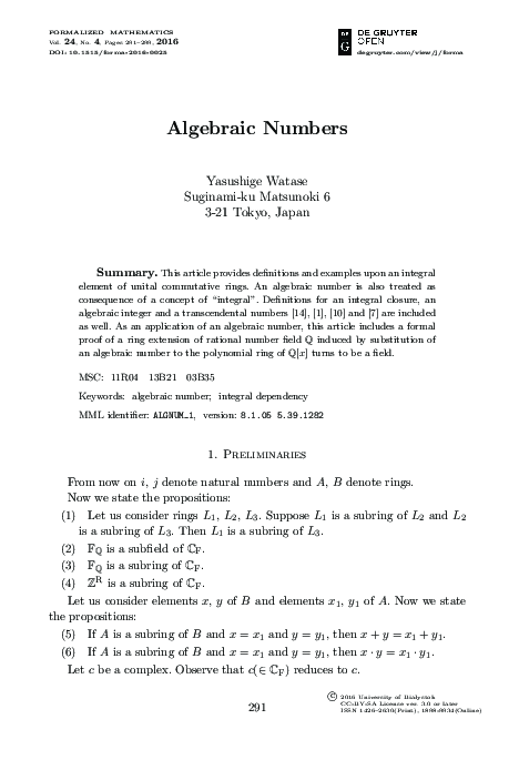 (PDF) Algebraic Numbers
