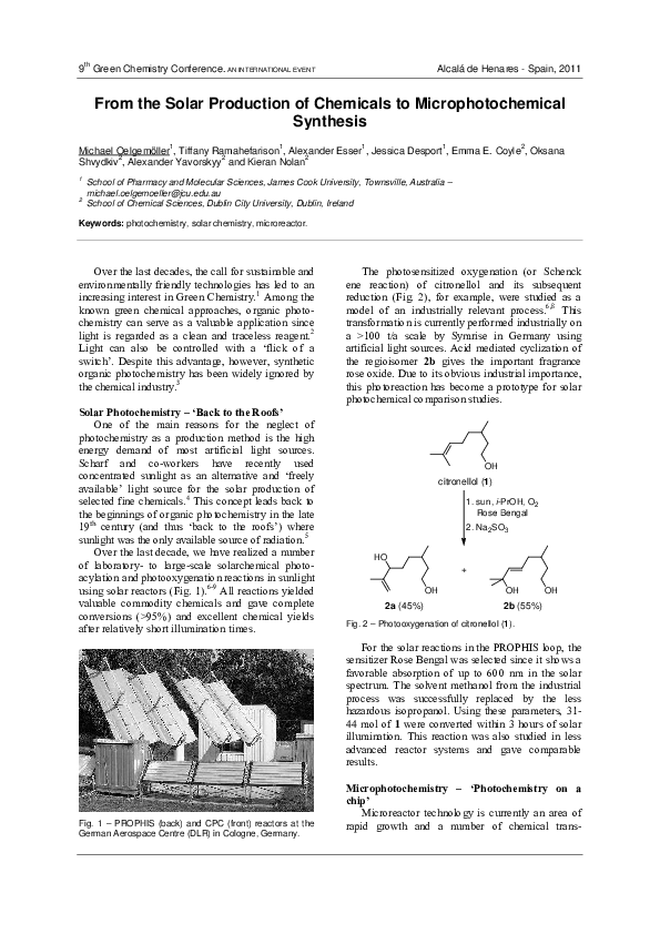 (PDF) From the solar production of chemicals to microphotochemical ...