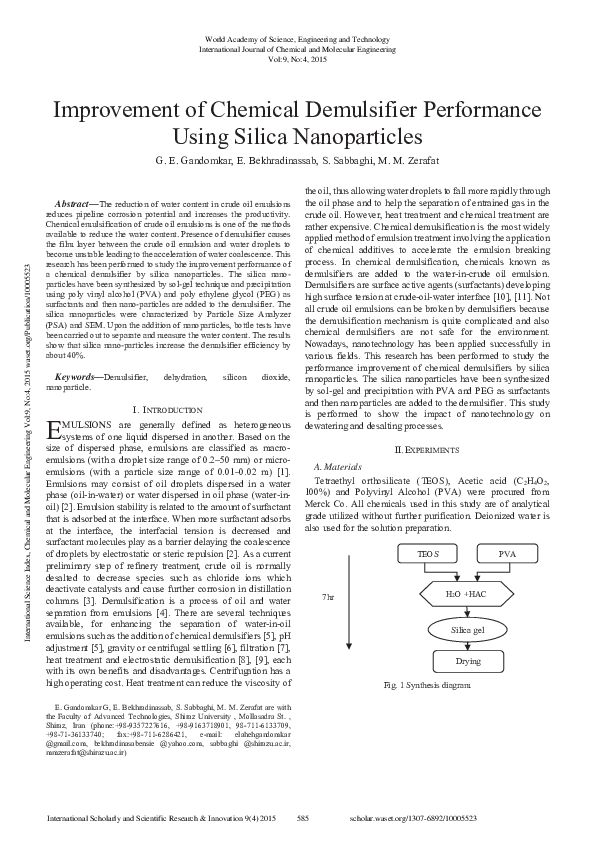 (PDF) Improvement Of Chemical Demulsifier Performance Using Silica ...
