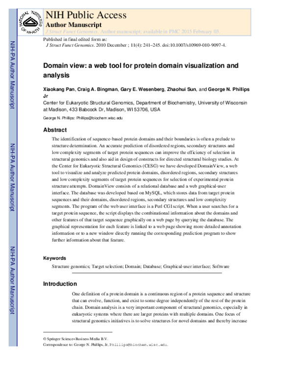 (PDF) Domain view: a web tool for protein domain visualization and analysis