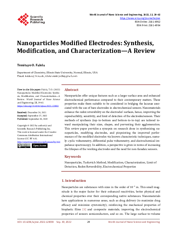 (PDF) Nanoparticles Modified Electrodes: Synthesis, Modification, and Characterization—A Review