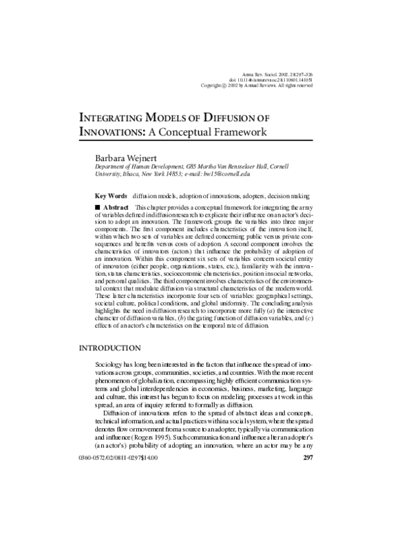 (PDF) Integrating Models of Diffusion of Innovations: A Conceptual Framework