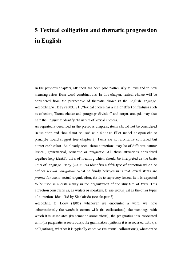 (PDF) 5 Textual colligation and thematic progression in English