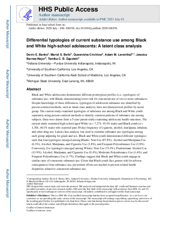 (PDF) Differential typologies of current substance use among Black and White high-school ...