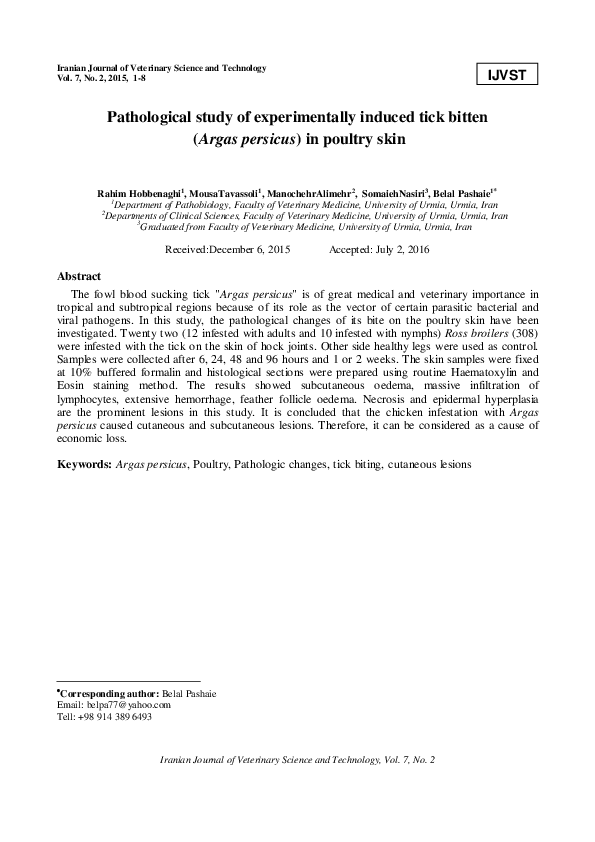 (PDF) Pathological study of experimentally induced tick bitten (Argas ...