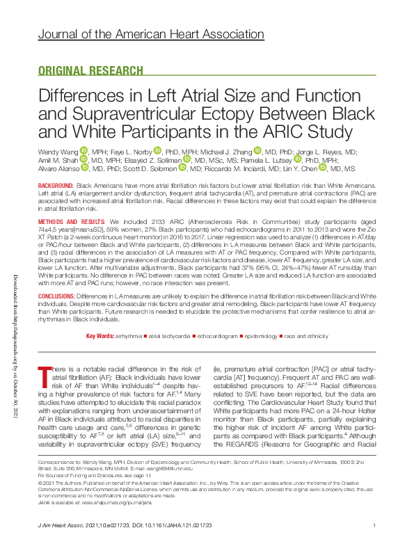 Pdf Differences In Left Atrial Size And Function And Supraventricular