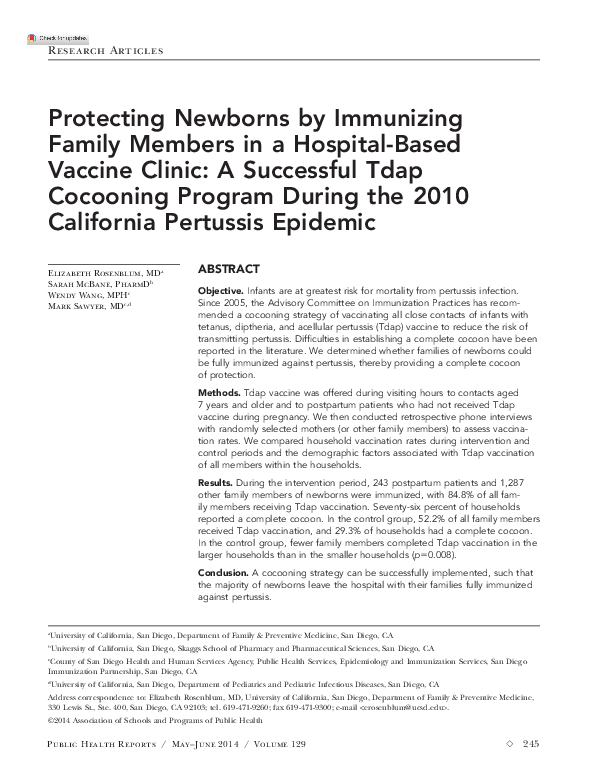 (PDF) Protecting newborns by immunizing family members in a hospital ...