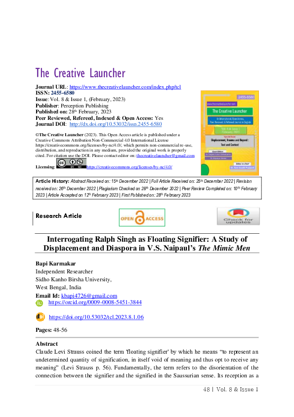 (PDF) Interrogating Ralph Singh as Floating Signifier: A Study of ...