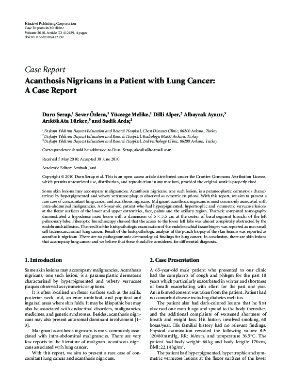 (PDF) Acanthosis Nigricans in a Patient with Lung Cancer: A Case Report