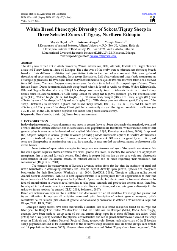 (PDF) Within Breed Phenotypic Diversity of Sokota/Tigray Sheep in Three Selected Zones of Tigray ...