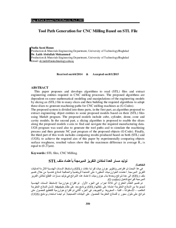 Pdf Tool Path Generation For Cnc Milling Based On Stl File