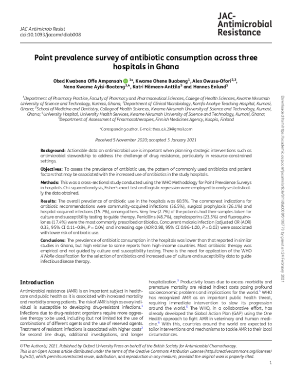 (PDF) Point prevalence survey of antibiotic consumption across three ...