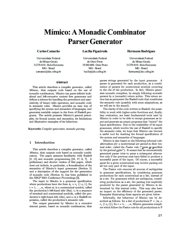 (PDF) Mímico: Modular Monadic Parser Generator