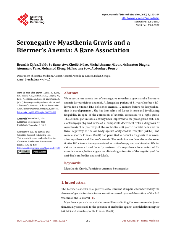(PDF) Seronegative Myasthenia Gravis and a Biermer’s Anemia: A Rare ...