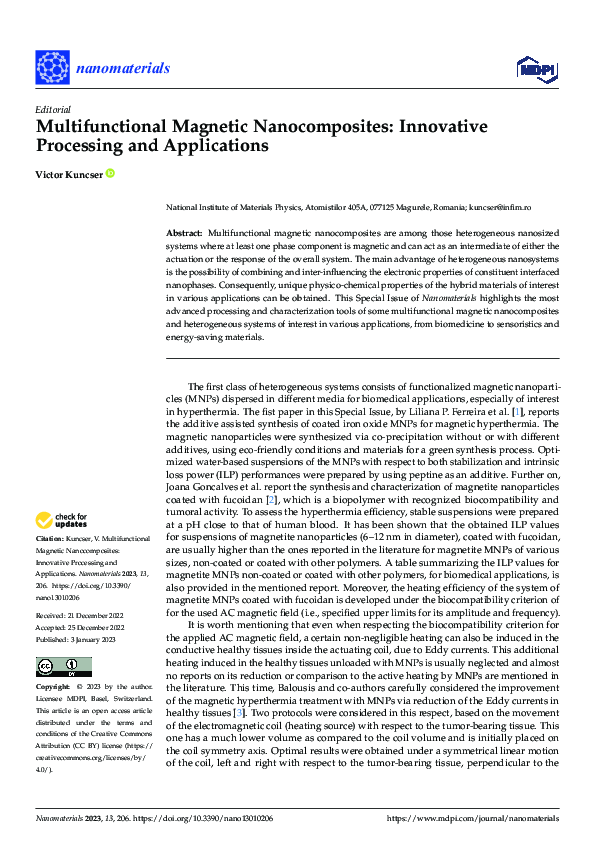 (PDF) Multifunctional Magnetic Nanocomposites: Innovative Processing ... (PDF) Multifunctional Magnetic Nanocomposites: Innovative Processing ...
