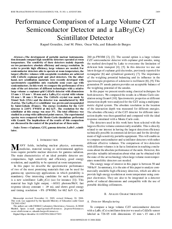 (PDF) Performance Comparison of a Large Volume CZT Semiconductor ...