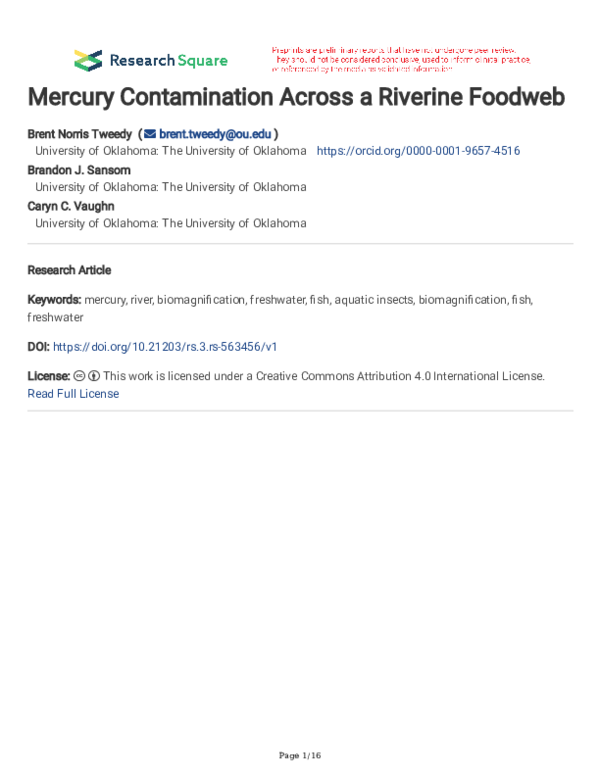 (PDF) Mercury Contamination Across a Riverine Foodweb