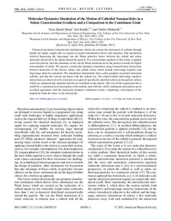 (PDF) Molecular Dynamics Simulation of the Motion of Colloidal Nanoparticles in a Solute ...
