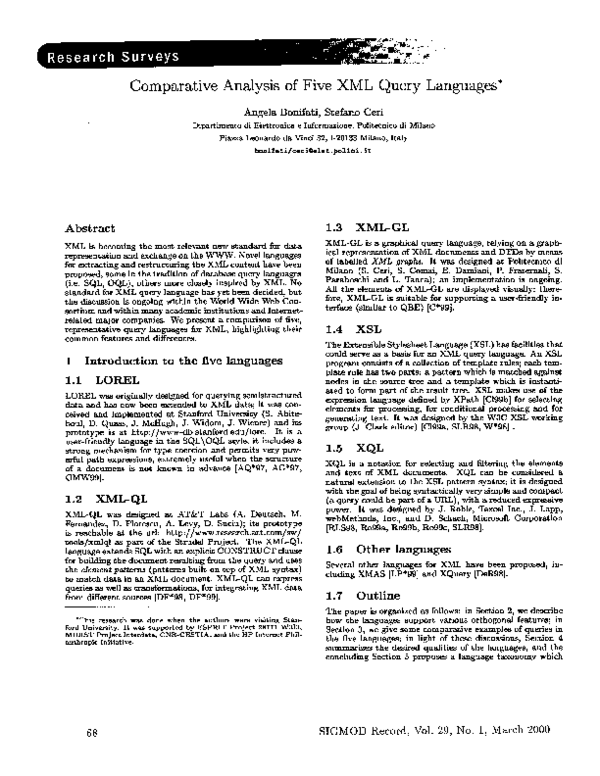 (PDF) Comparative analysis of five XML query languages