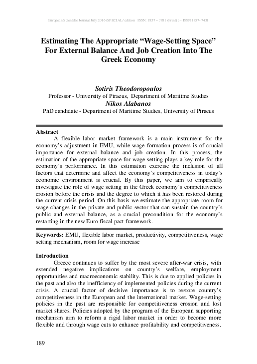(PDF) Estimating The Appropriate “Wage-Setting Space” For External Balance And Job Creation Into ...